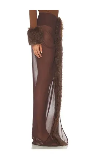 BRONX BANCO Mesh & Faux Fur Maxi Skirt