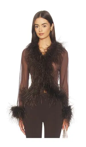 BUBISH Gigi Sheer Feather Blouse - Chocolate