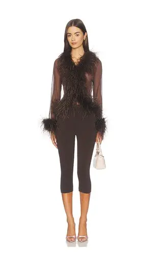 BUBISH Gigi Sheer Feather Blouse - Chocolate