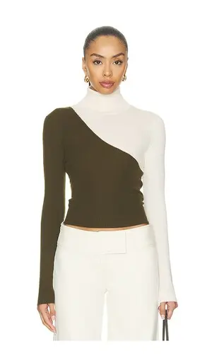 Essentiel Antwerp Koncert Bicolour Turtleneck In Olive - Midnight Forest