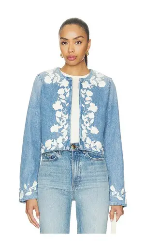 Citizens Of Humanity Flora Jacket With Floral Embroidery In Blue
