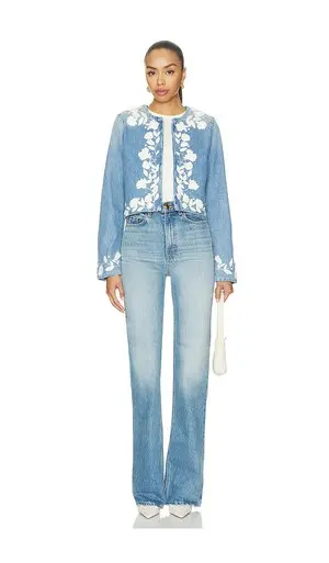 Citizens Of Humanity Flora Jacket With Floral Embroidery In Blue