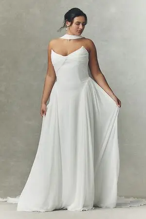 Jenny Yoo Shiloh Strapless Chiffon Gown