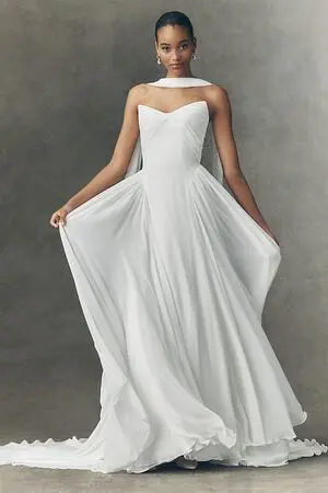 Jenny Yoo Shiloh Strapless Chiffon Gown