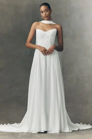 Jenny Yoo Shiloh Strapless Chiffon Gown
