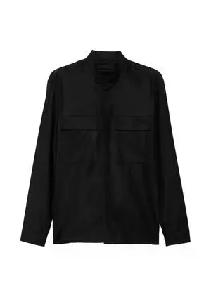 LOW BRAND Mandarin-collar Flap-pocket Shirt - Black
