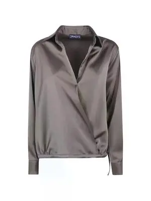 DRHOPE Wrap-style Long-sleeve Blouse - Grey