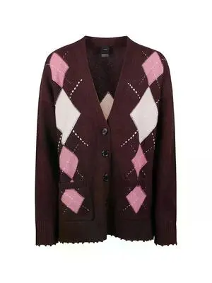 Pinko Wool And Cashmere Cardigan With Diamond Motif - Red