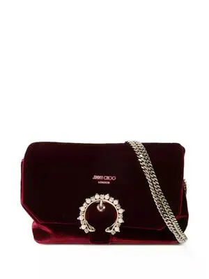 JIMMY CHOO Madeline Embellished Velvet Shoulder Bag
