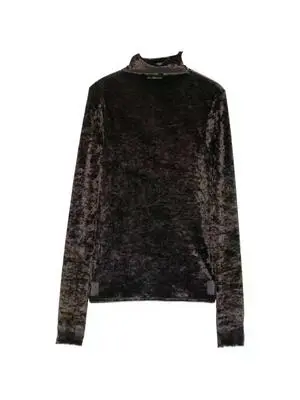 FORTE_FORTE Crushed-velvet High-neck Long-sleeved T-shirt - Brown
