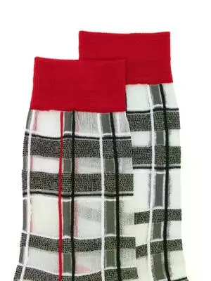 ANT45 Brill Short Check-pattern Metallic-thread Socks - Red