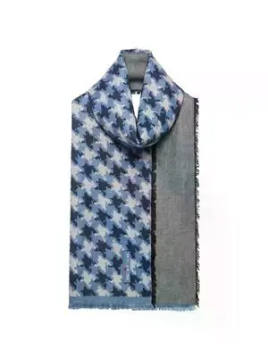 Kiton Houndstooth-pattern Frayed-edge Scarf - Blue
