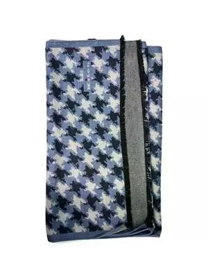 Kiton Houndstooth-pattern Frayed-edge Scarf - Blue