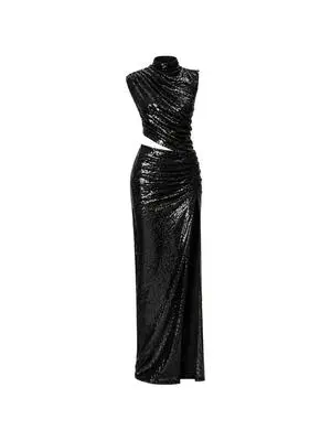 AMAZUIN Leo Sequins Embellished Cut-out Maxi Dress - Black