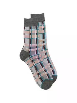 ANT45 Brill Short Check Metallic-thread Socks - Grey