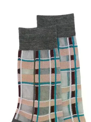 ANT45 Brill Short Check Metallic-thread Socks - Grey