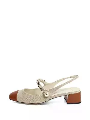 Miu Miu Cap-toe Chain-strap Slingback Pumps - Neutrals