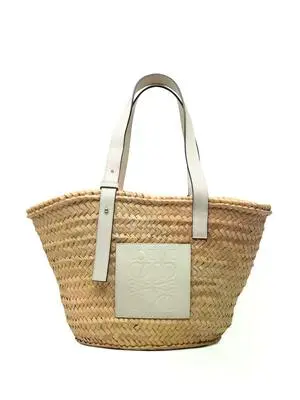 Loewe 2020 Medium Raffia Anagram Basket Tote Bag - Neutrals