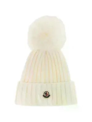 Moncler Wool Beanie With Pom Pom - Neutrals
