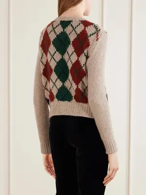 Khaite Marcela Checked Embroidered Wool And Mohair-blend Cardigan