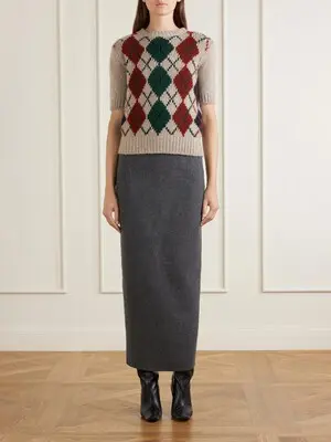 Khaite Lisa Checked Embroidered Wool And Mohair-blend Sweater
