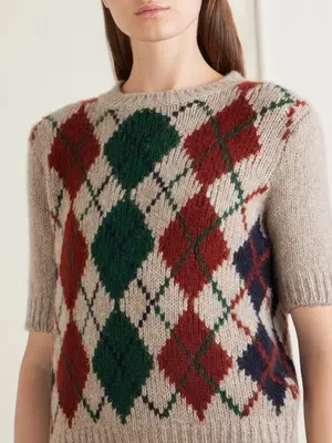 Khaite Lisa Checked Embroidered Wool And Mohair-blend Sweater