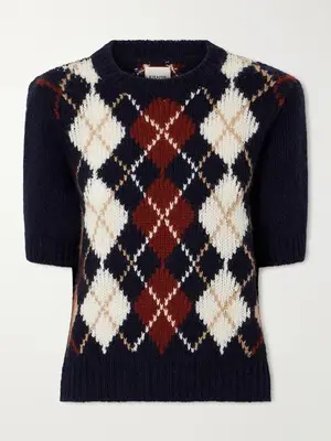 Khaite Lisa Checked Embroidered Wool And Mohair-blend Sweater - Blue