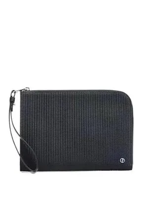Giorgio Armani Textured Logo-plaque Clutch Bag - Black