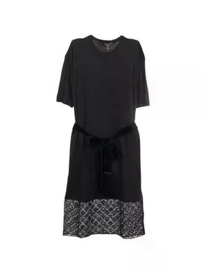 LOUIS VUITTON 2020 Lace-hem Belted Midi Dress - Black