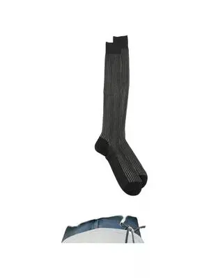 ANT45 Menfi Long Pinstripe-pattern Socks - Grey