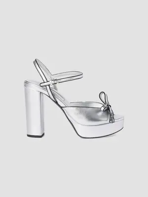 Miu Miu Mordoré Nappa Leather Platform Sandals - Silver