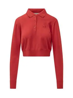 MARINE SERRE Marine Knit Long Sleeve Polo - Red