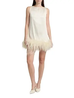 Lapointe Satin Feather-hem Shift Minidress