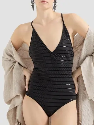 Brunello Cucinelli Techno Jersey Bathing Suit With Precious Collar