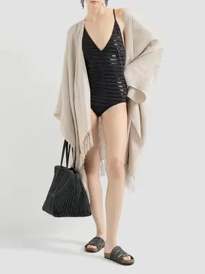 Brunello Cucinelli Techno Jersey Bathing Suit With Precious Collar