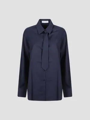 THE FRANKIE SHOP Peri Tie-neck Wool-blend Shirt - Navy