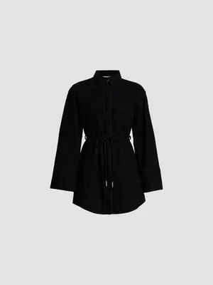 AMUR Denim Button-front Tie-waist Minidress