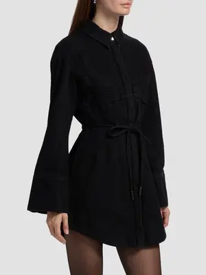 AMUR Denim Button-front Tie-waist Minidress