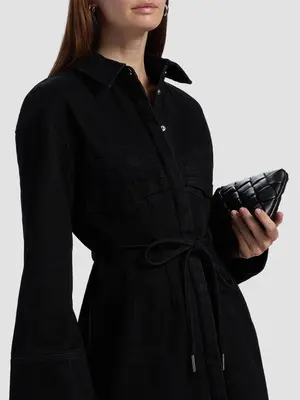 AMUR Denim Button-front Tie-waist Minidress