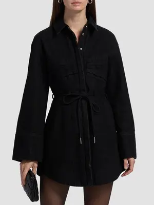 AMUR Denim Button-front Tie-waist Minidress