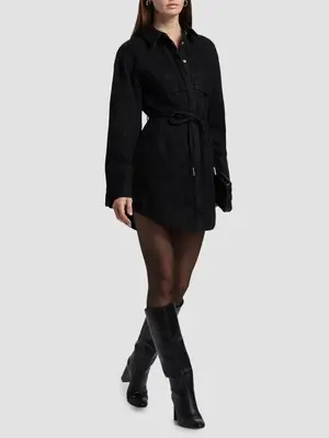AMUR Denim Button-front Tie-waist Minidress