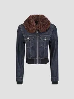 GANNI Slub Denim Cropped Bomber Jacket