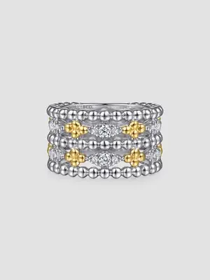 GABRIEL & CO Bujukan Sterling Silver, 14k Yellow Gold & White Sapphire Multi-band Ring - Two Tone