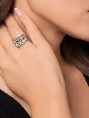 GABRIEL & CO Bujukan Sterling Silver, 14k Yellow Gold & White Sapphire Multi-band Ring