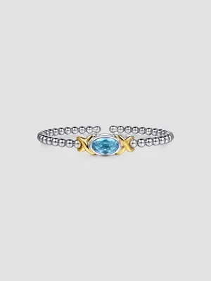 GABRIEL & CO Bujukan 14k Yellow Gold, Sterling Silver & Swiss Blue Topaz Beaded Bangle/6 - Two Tone