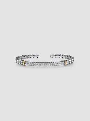 GABRIEL & CO Bujukan 14k Yellow Gold, Sterling Silver & White Sapphire Open Bangle - Two Tone