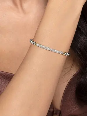GABRIEL & CO Bujukan 14k Yellow Gold, Sterling Silver & White Sapphire Open Bangle
