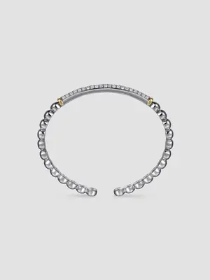 GABRIEL & CO Bujukan 14k Yellow Gold, Sterling Silver & White Sapphire Open Bangle