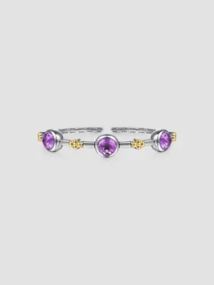 GABRIEL & CO Bujukan Sterling Silver, 14k Yellow Gold & Amethyst Cuff/6 - Two Tone