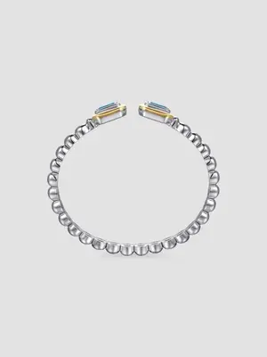 GABRIEL & CO Bujukan 14k Yellow Gold, Sterling Silver & Octagon Blue Topaz Bangle Bracelet